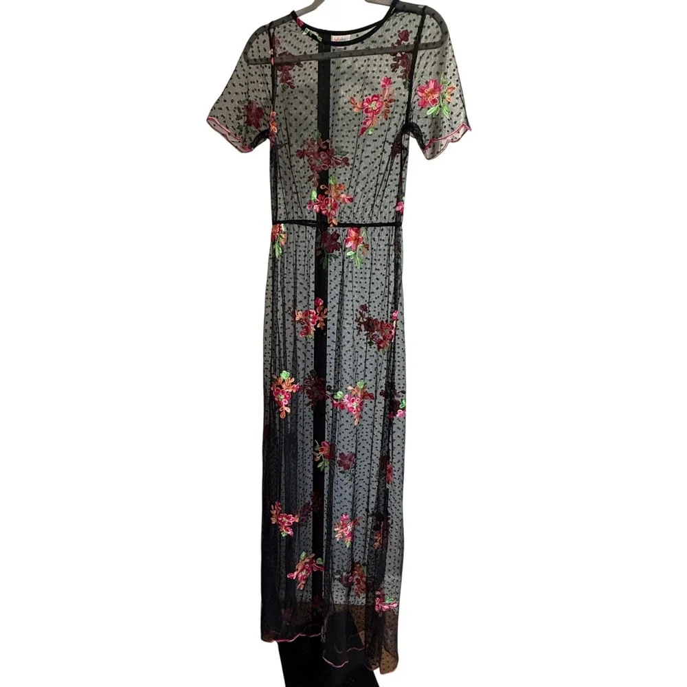 LuLaRoe | Dresses | Black Sheer Brightly Floral Embroidered Maxi Dress ...